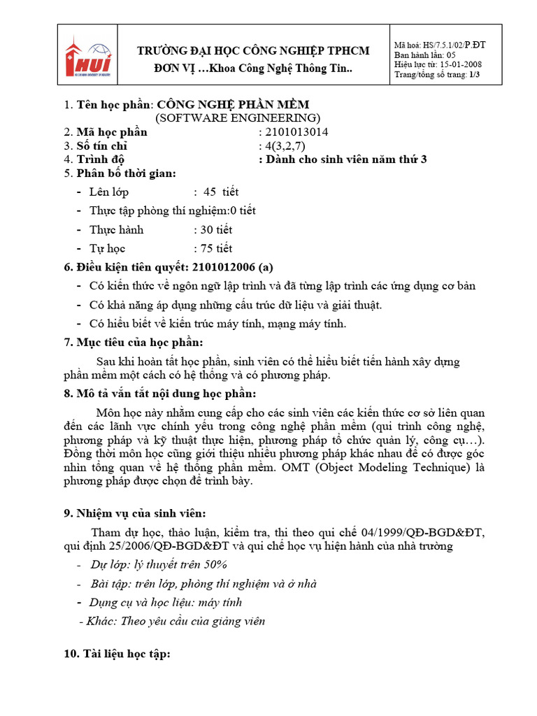 De Cuong Hoc Phan CNPM R | PDF