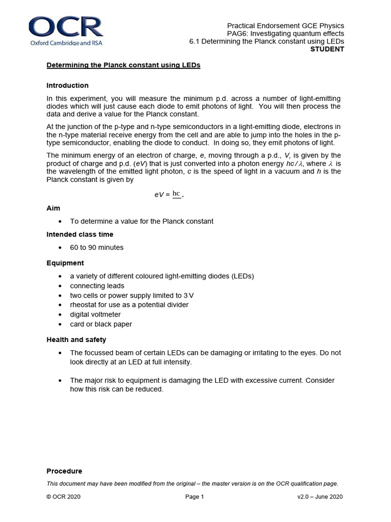 6.1 Student Sheet | Download Free PDF | Light Emitting Diode | Diode