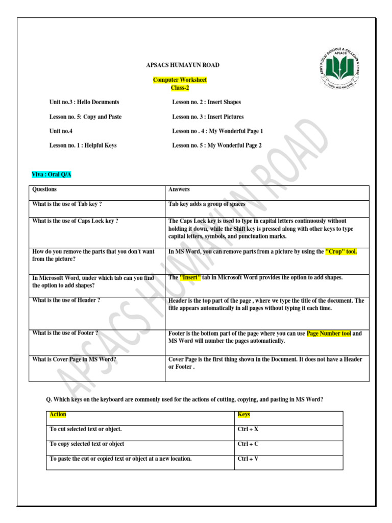 Class 2 Worksheet For Checkpoint 4 | PDF | Microsoft Word | Cursor (User Interface)