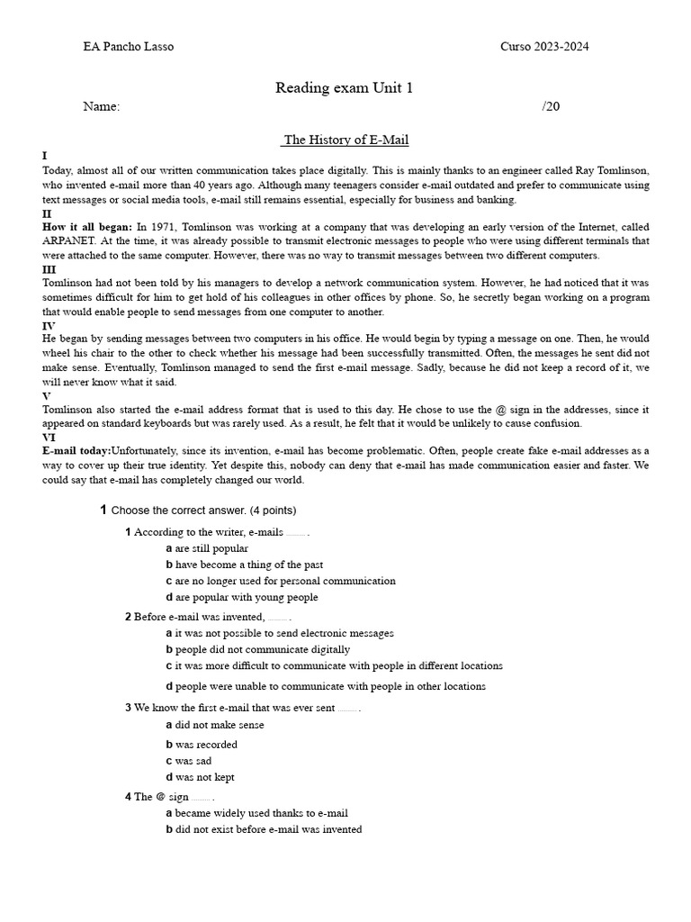 Reading - Listening Exams Unit 1 | PDF | Communication | Telecommunications