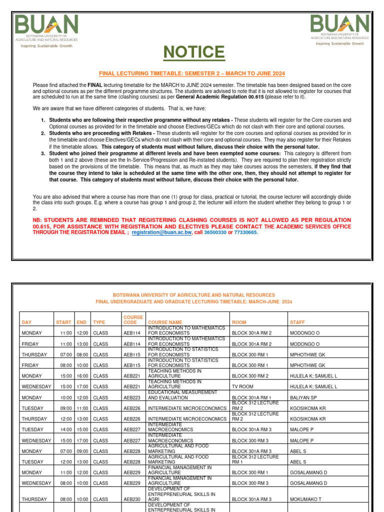 FINAL TIMETABLE _MARCH - JUNE_2024 | PDF