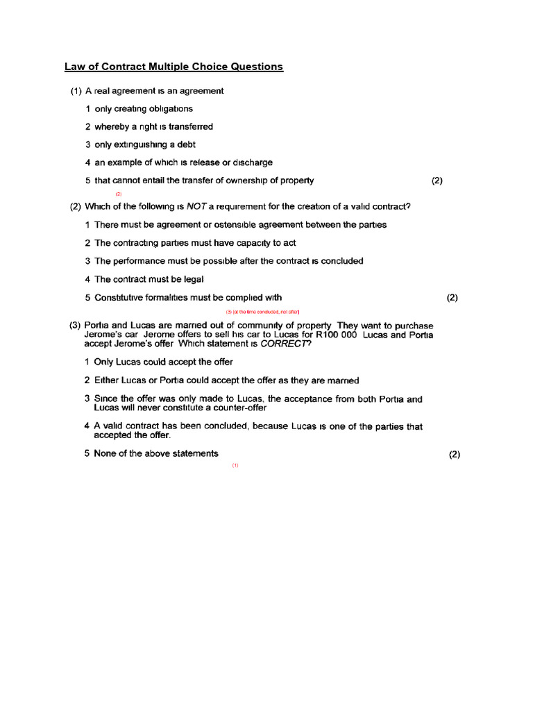 PVL3702-Law of Contract Multiple Choice Questions | PDF
