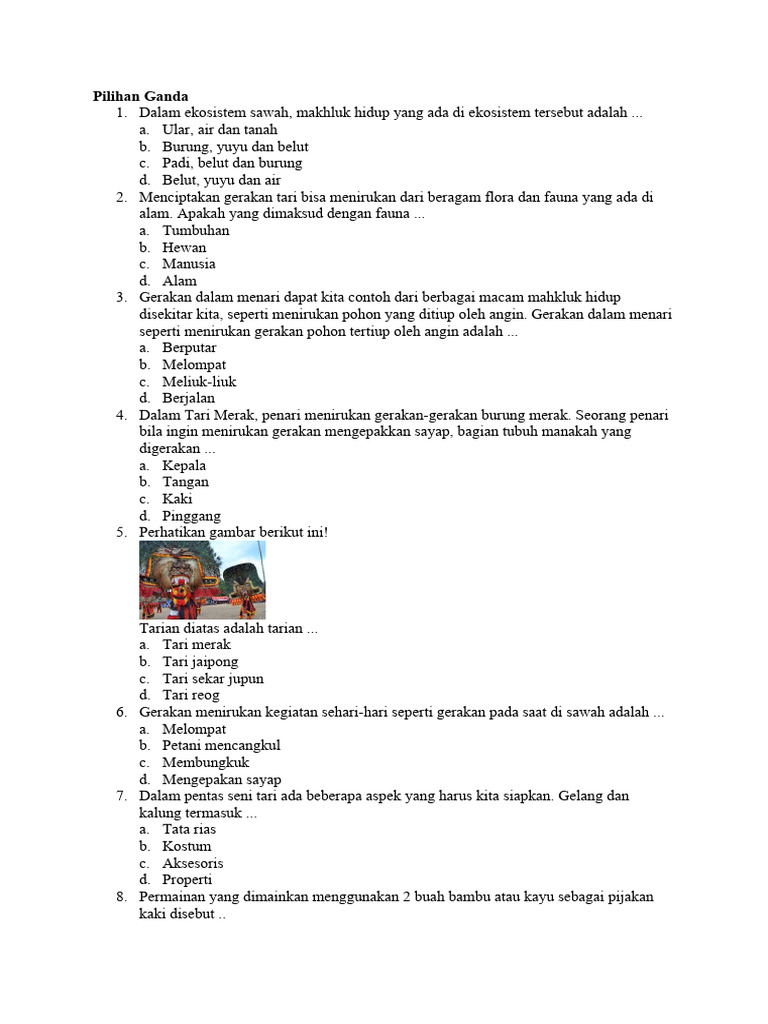 latihan soal seni tari | PDF latihan soal seni tari | PDF