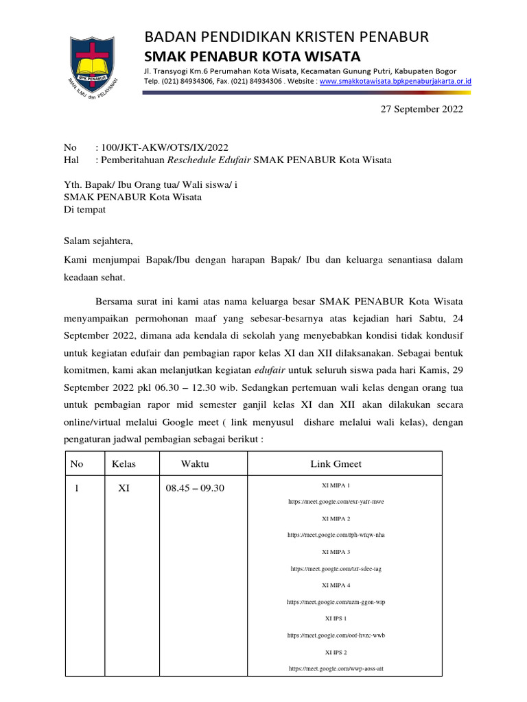Surat Reschedule Edufair | PDF