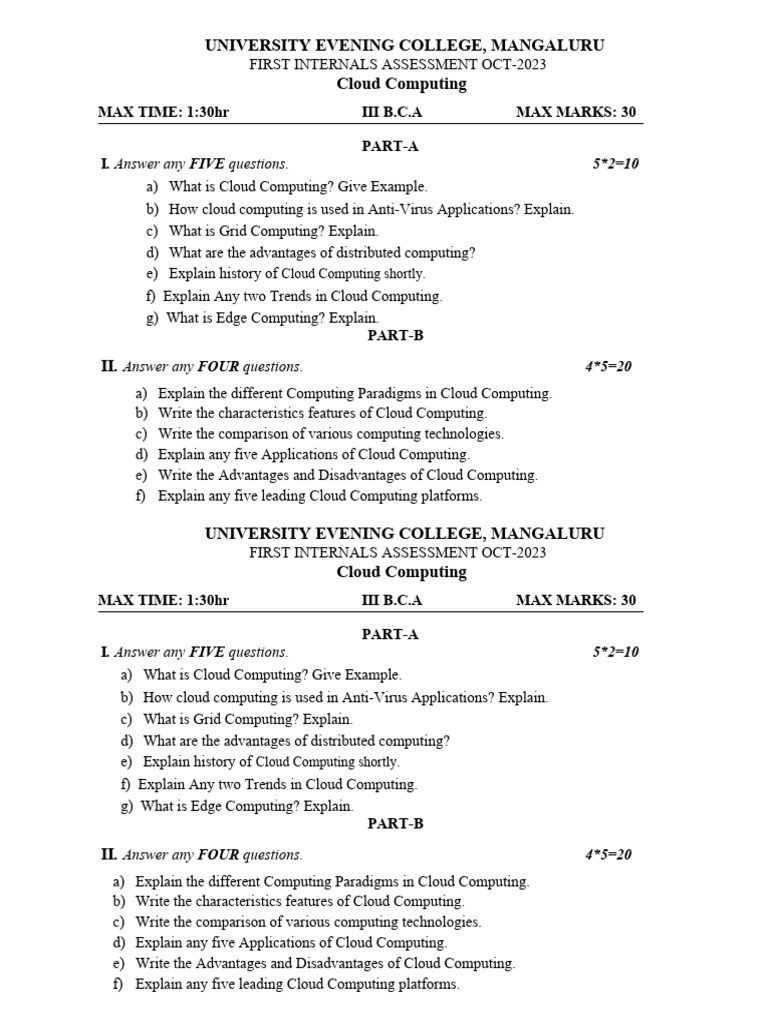 Cloud Computing QP-IIIBCA | PDF | Computing | Cloud Computing