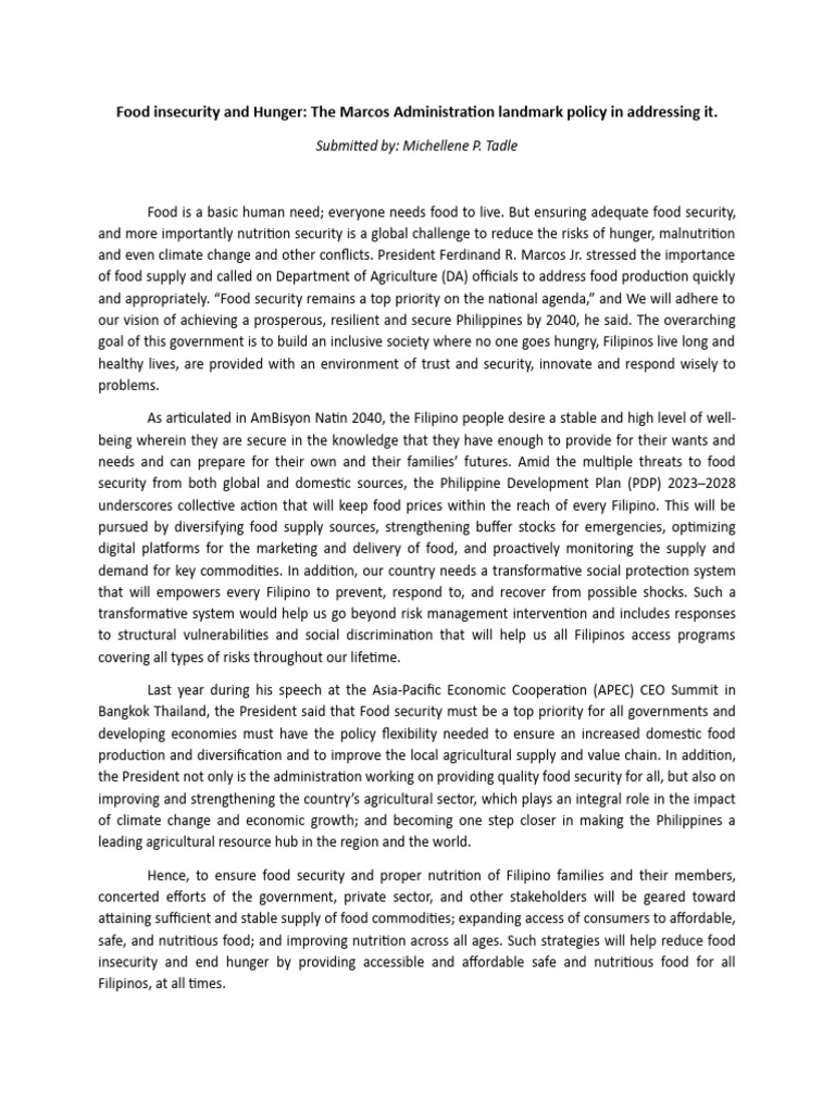 Food Insecurity and Hunger | PDF