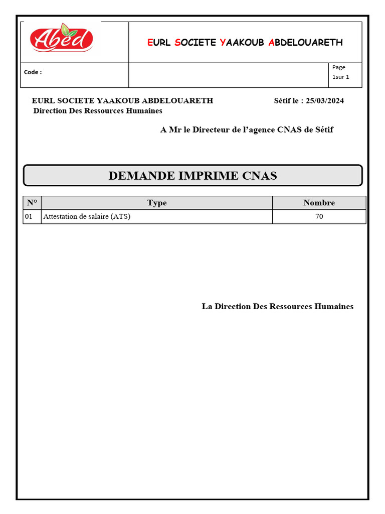 01-Demande Imprime Cnas | PDF