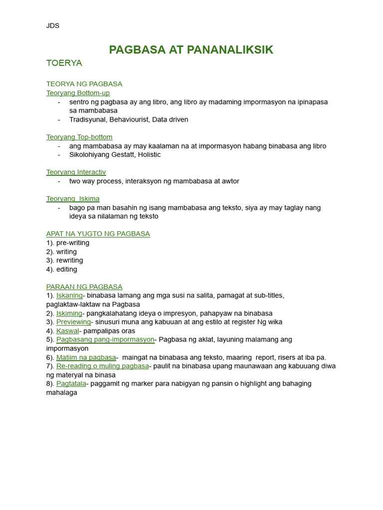 Pagbasa at Pananaliksik | PDF