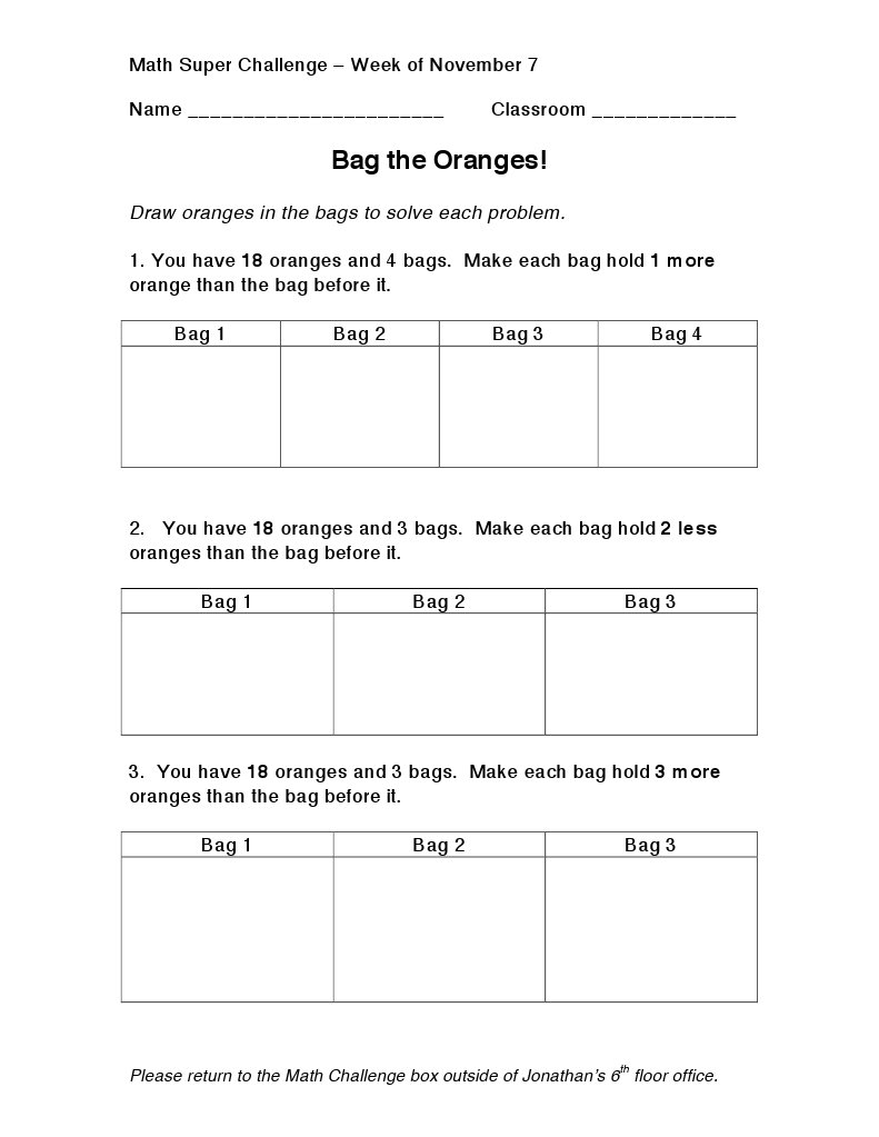 Math Challenge: Bagging Oranges Problems | PDF