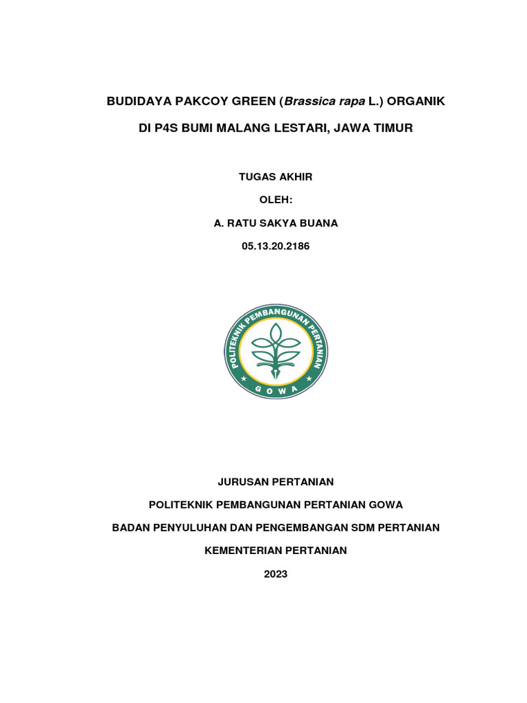Budidaya Pakcoy Organik di P4S Malang | PDF