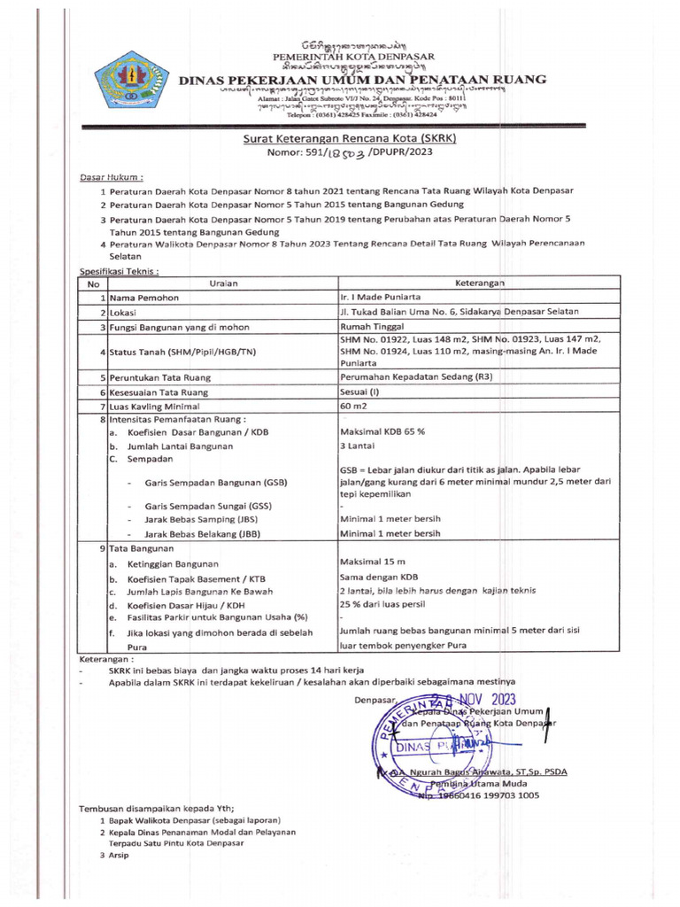 SKRK Ir. I Made Puniarta Jl. TK Balian | PDF