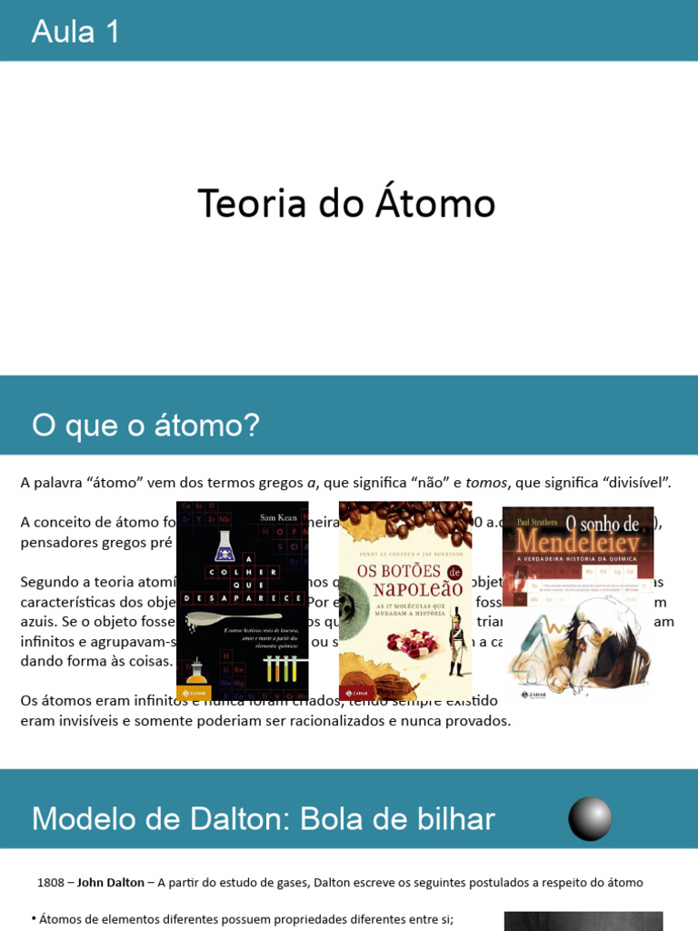 Aula 1 - Teoria Do Átomo | PDF | Tabela periódica | Ligação química