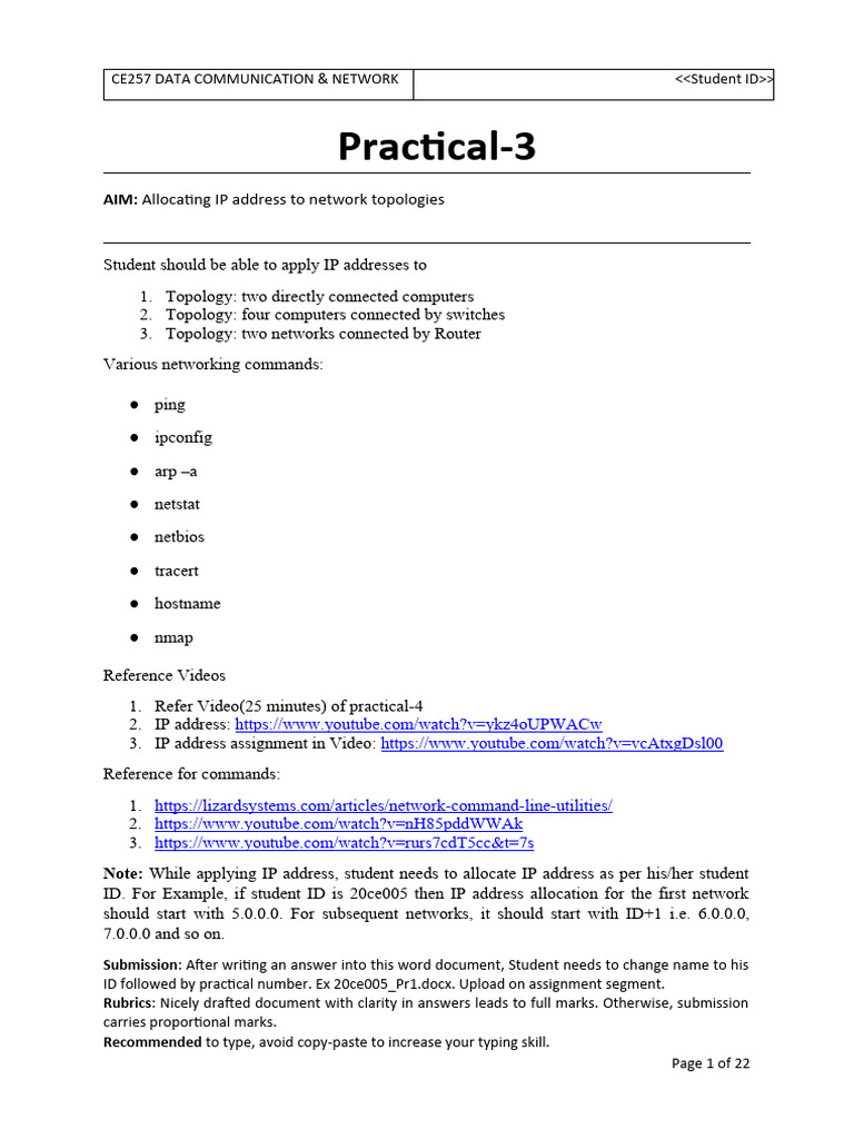 2021 22 3sem CE257 DCN Practical 3 Journal | PDF | Ip Address | Router (Computing)