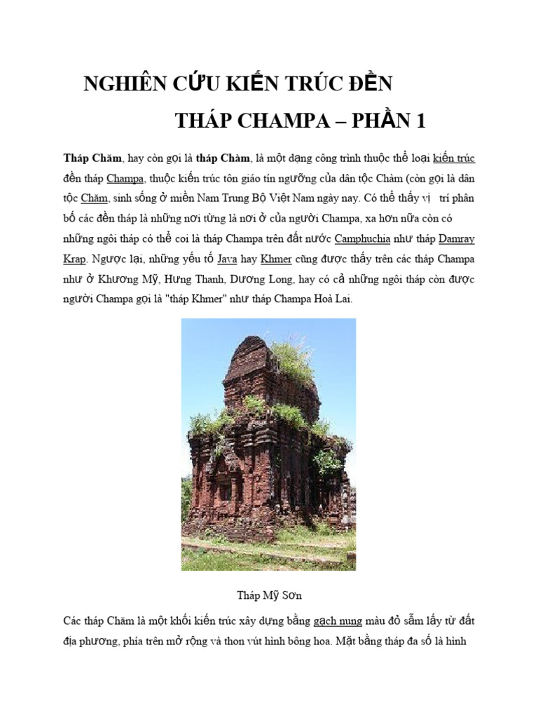 NGHIÊN CỨU KIẾN TRÚC ĐỀN THÁP CHAMPA - PHẦN 1 - 370187 | PDF