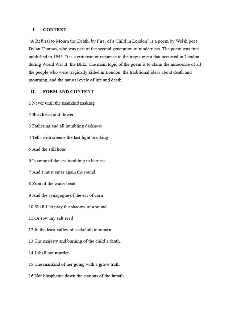 Analysis of The Poem A Refusal To Mourn | PDF | Poetry