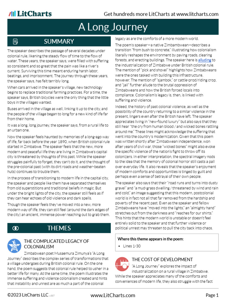 LitCharts A Long Journey | PDF | Zimbabwe | Poetry