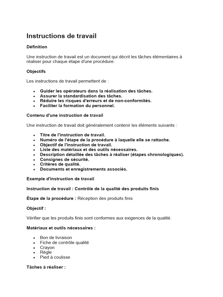 Instructions de travail : Guide pratique | PDF | Sécurité