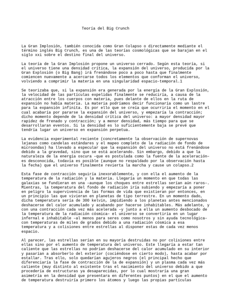Teoría Del Big Crunch | PDF | Ciencias sociales | Ciencia y matemática Teoría Del Big Crunch | PDF | Ciencias sociales | Ciencia y matemática