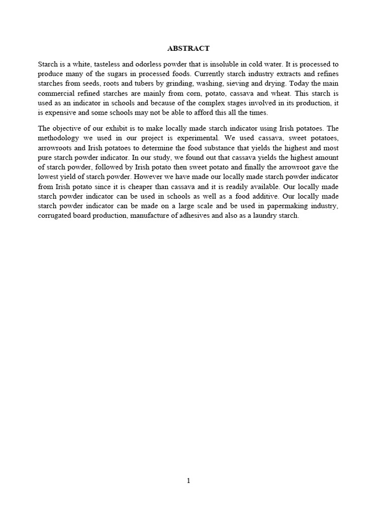 Locally Made Starch Indicator Write Up | PDF | Starch | Potato