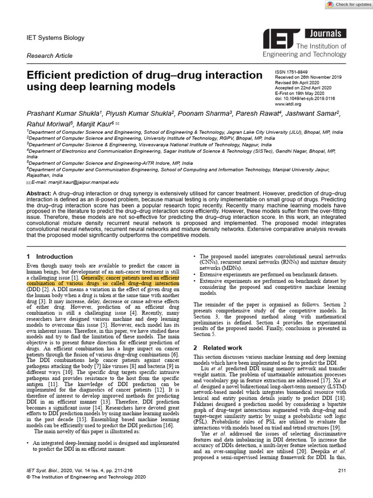 Efficient Prediction of Drug-Drug Interaction Using Deep Learning Models | PDF | Deep Learning ...