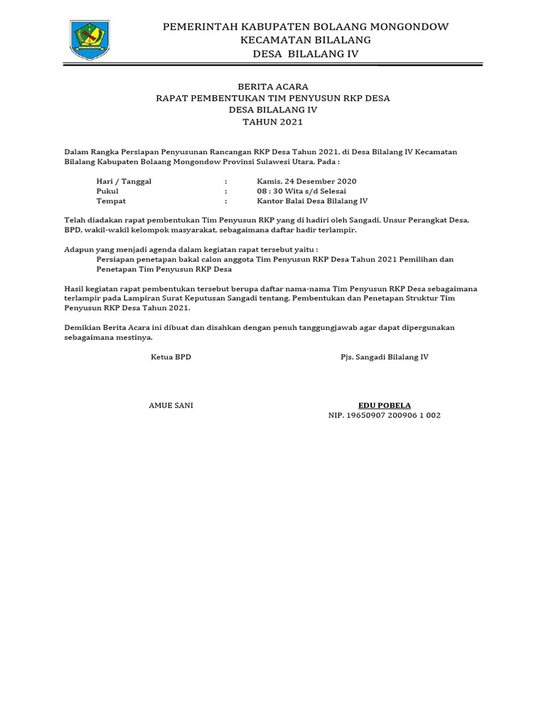 BERITA ACARA RKPDES 2019 (Repaired) | PDF | Ilmu Sosial