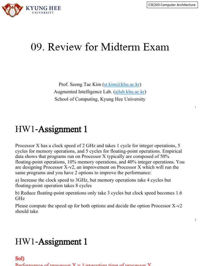 Computer Architecture - 09 - Review For Midterm | PDF | Central Processing Unit | Digital ...