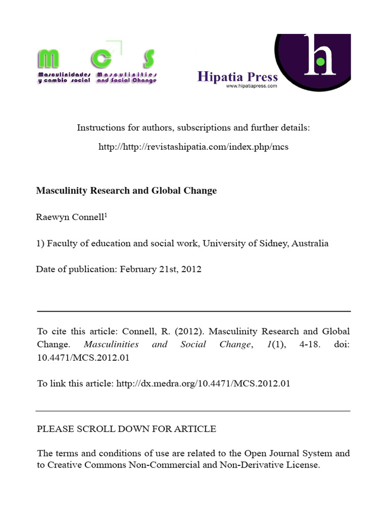 Connell, Raewyn - Masculinity Research and Global Change | PDF ...