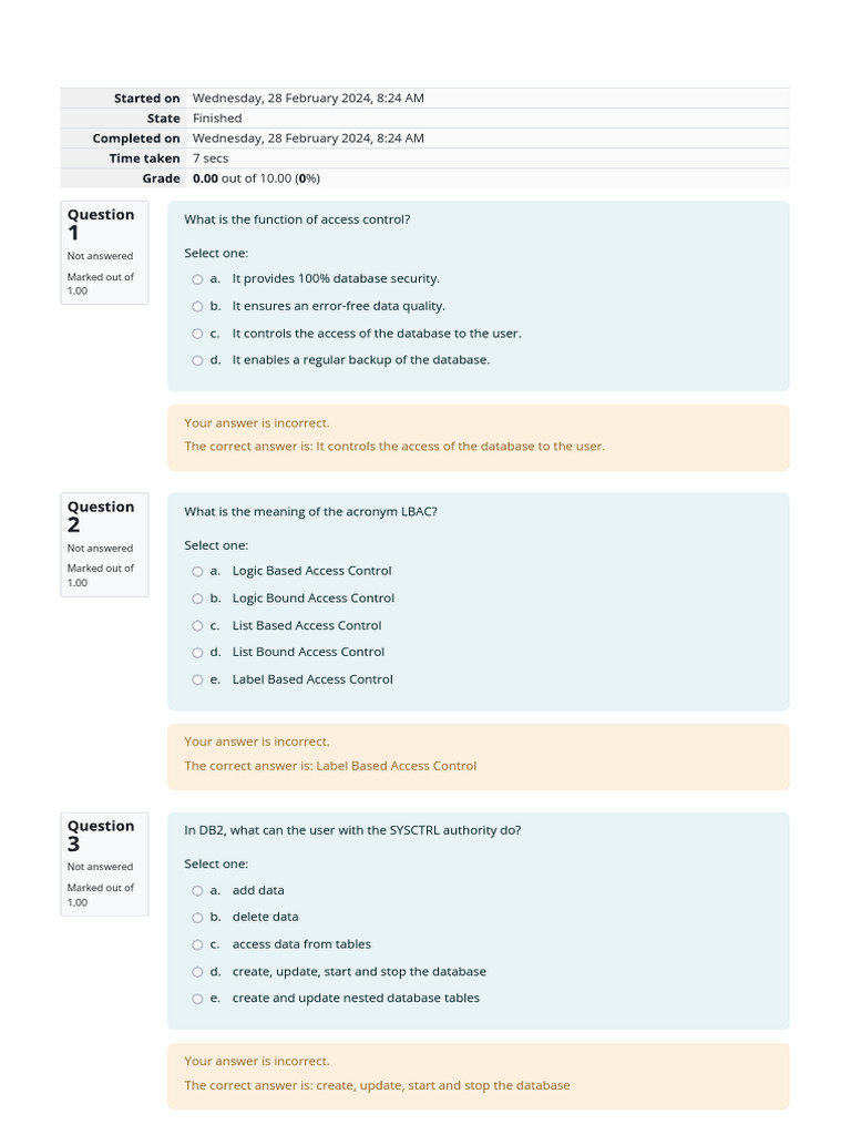 Self-Quiz Unit 4 Attempt Review Home2 | PDF | Databases | Computer Data