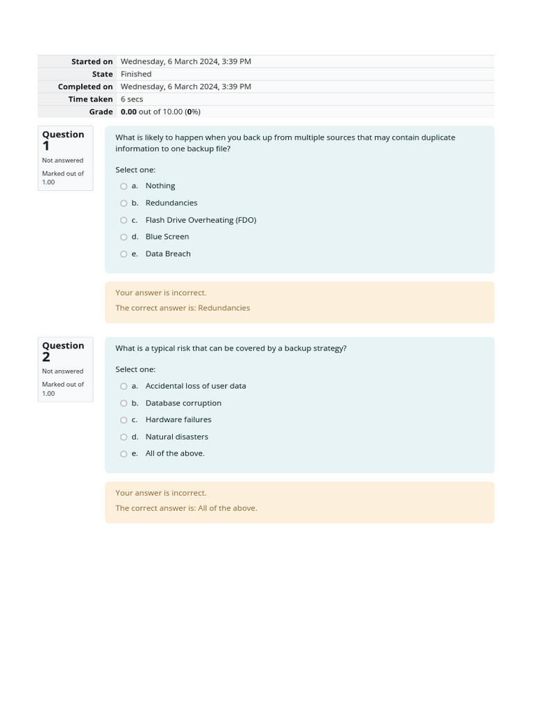 Self-Quiz Unit 5 Attempt Review Home3 | PDF | Backup | Computer Data Storage