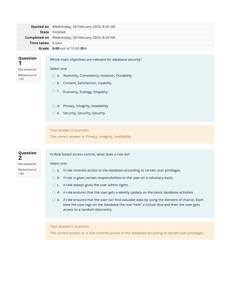 Self-Quiz Unit 4 Attempt Review Home4 | PDF | Databases | Authentication