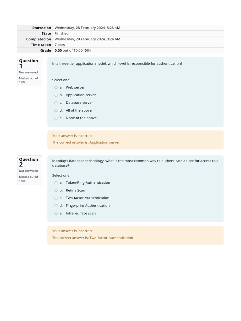 Self-Quiz Unit 4 Attempt Review Home | PDF | Databases | Access Control