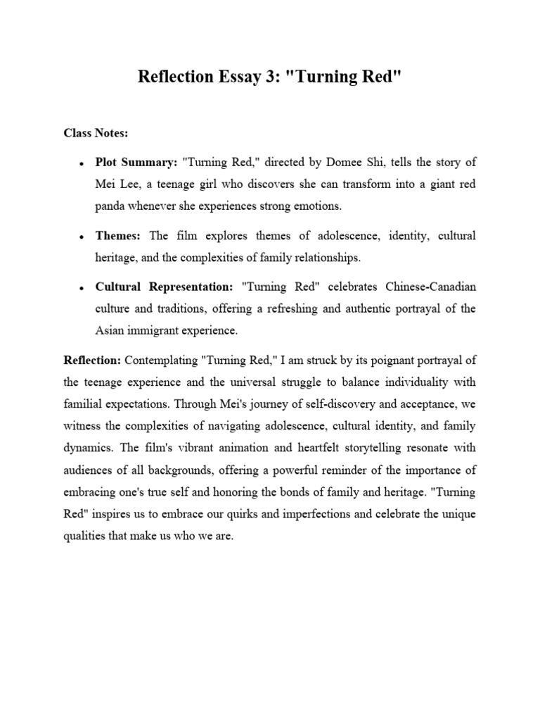 Reflection on "Turning Red" Themes | PDF