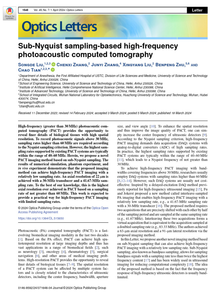 Sub Nyquist Sampling Based High Frequency Photoacoustic Computed Tomography Download Free Pdf 