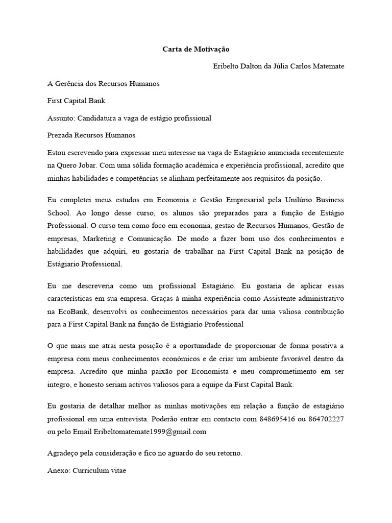 Carta de Motivacao | PDF Carta de Motivacao | PDF