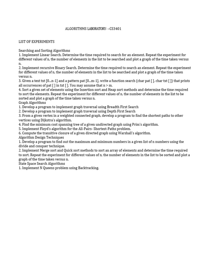 cs3401 - Algorithms Lab Manual Final | PDF | Applied Mathematics | Mathematical Relations
