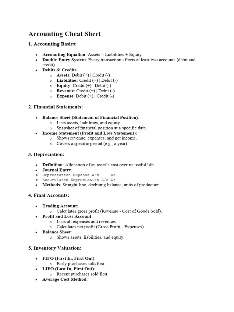 Accounting Cheat Sheet | PDF