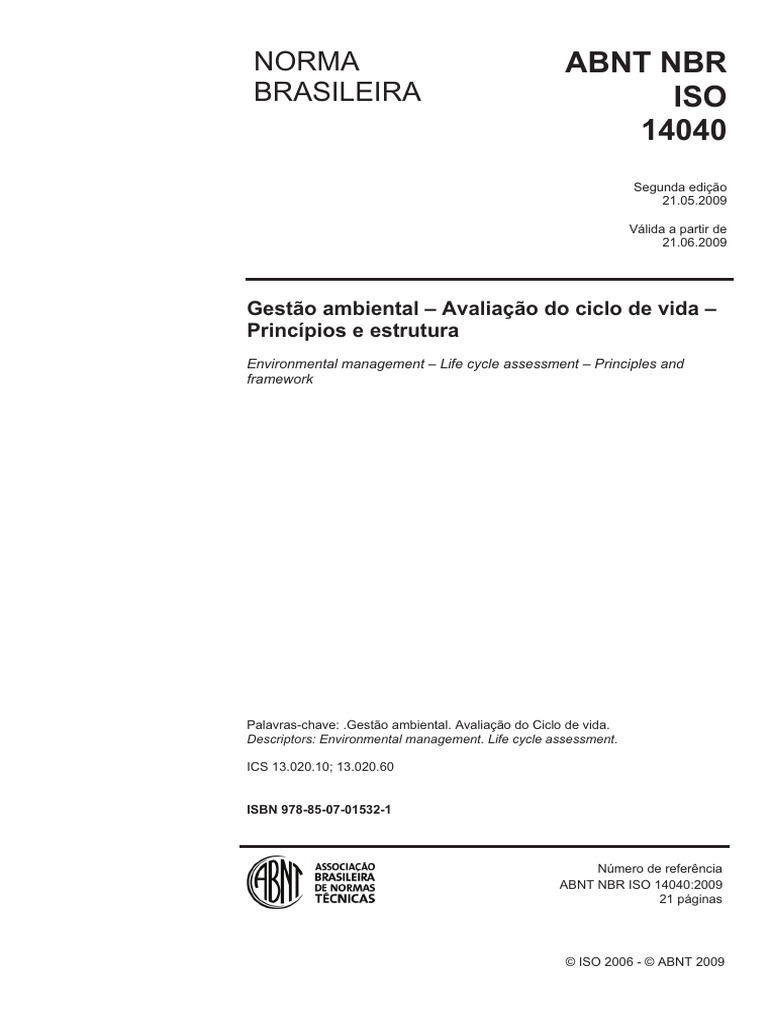NBR ISO 14040 - 09 Analise Do Ciclo de Vida | PDF | Avaliação do ciclo ...