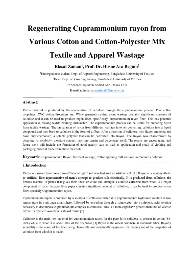 Regenerating Rayon from Textile Waste | PDF | Rayon | Textiles
