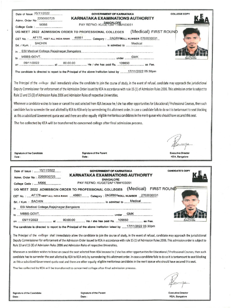 Admission Order | PDF