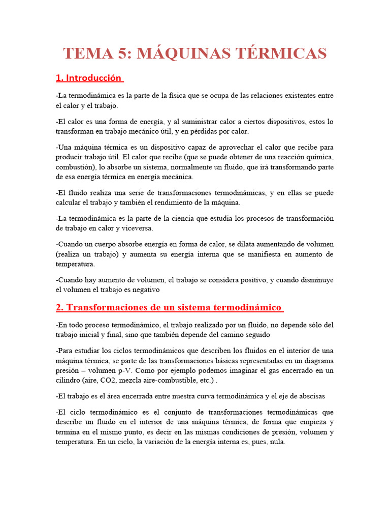 Tema 5 Máquinas Térmicas | PDF | Termodinámica | Temperatura