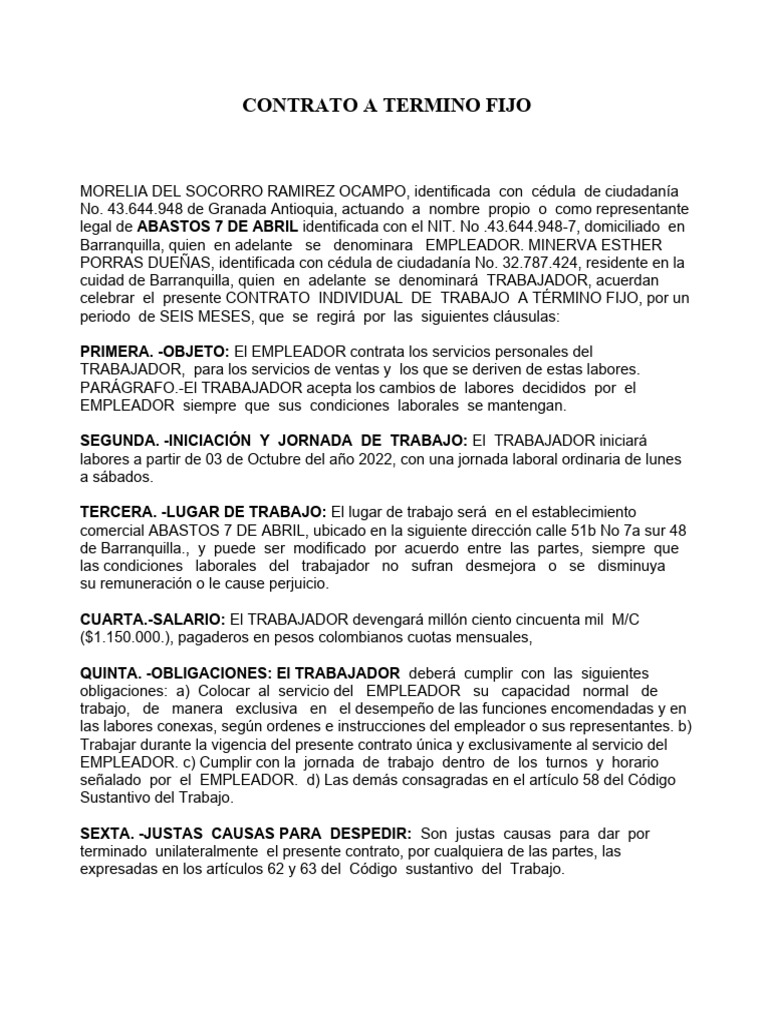 Contrato A Termino Fijo | PDF