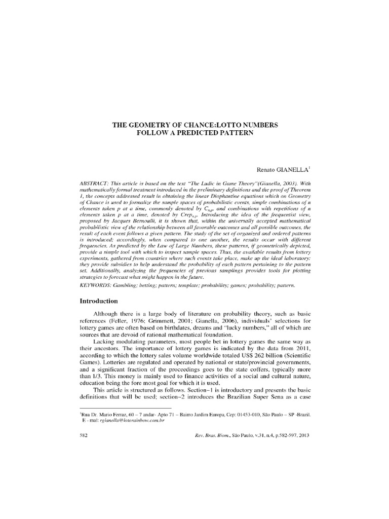 The Geometry of Chance - Lotto Numbers Follow A Predicted Pattern - PDF ...