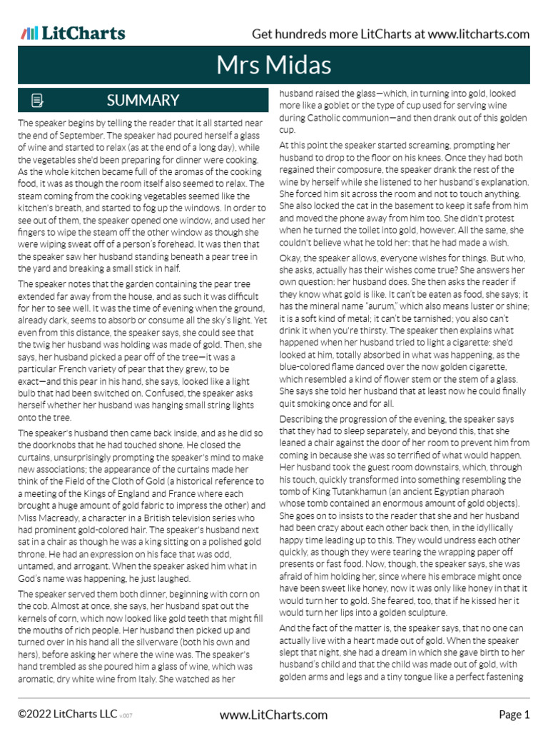 LitCharts Mrs Midas | PDF | Greed | Poetry