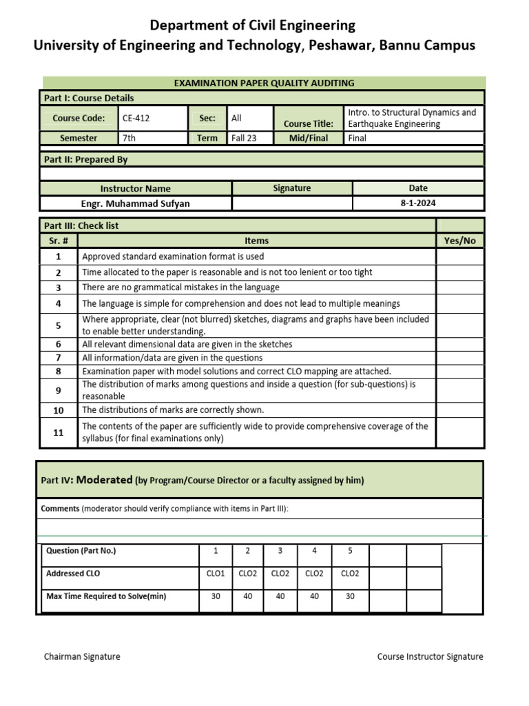 CE-412 Audit Form | PDF