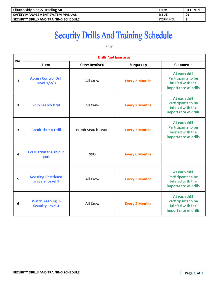 Security Drills and Training Schedule 2 | PDF | Water Transport