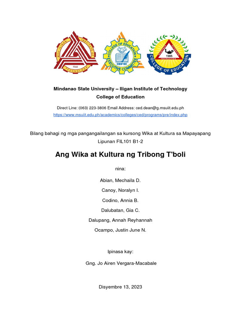 Ang Wika at Kultura NG Tribung T'Boli | PDF