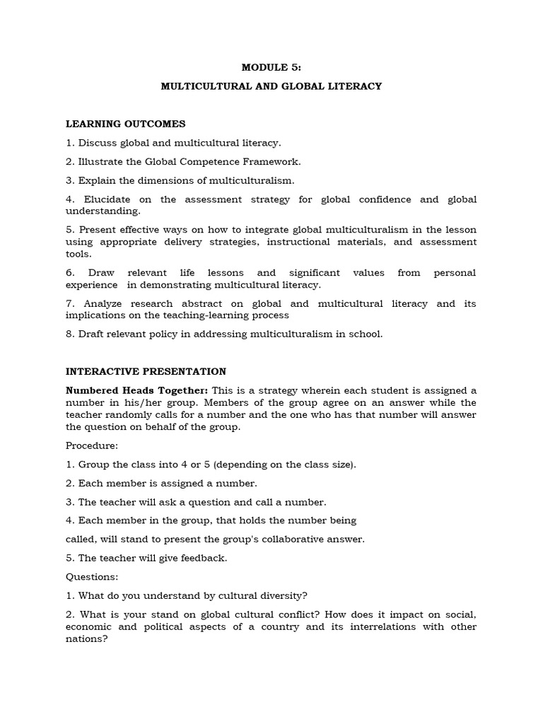 Module 5 Multicultural | PDF | Learning | Cross Cultural Communication
