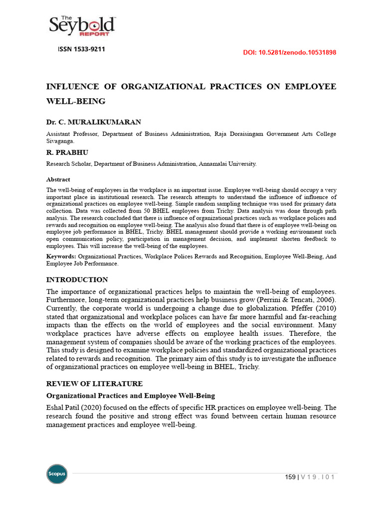 INFLUENCE OF ORGANIZATIONAL PRACTICES ON EMPLOYEE WELL-BEING | PDF ...