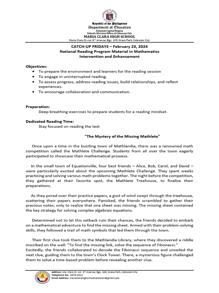 DEAR Catch Up Friday 02.23.24 Mathematics 9 | PDF | Mathematics