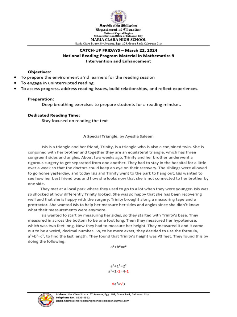 DEAR Catch Up Friday March 22 2024.24 Mathematics 9 | PDF | Triangle ...